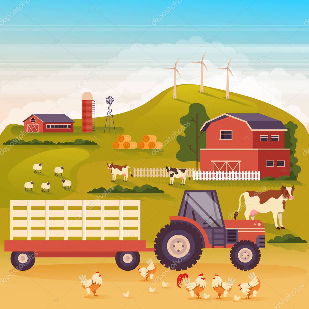 Campo paisaje concepto de campo. Vector plano dibujo animado diseño ...