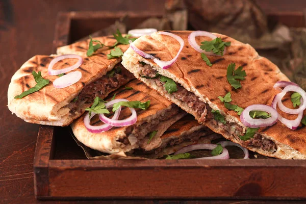 Arayes Pita Bread Filled Mixture Minced Meat Different Spices Stock ...