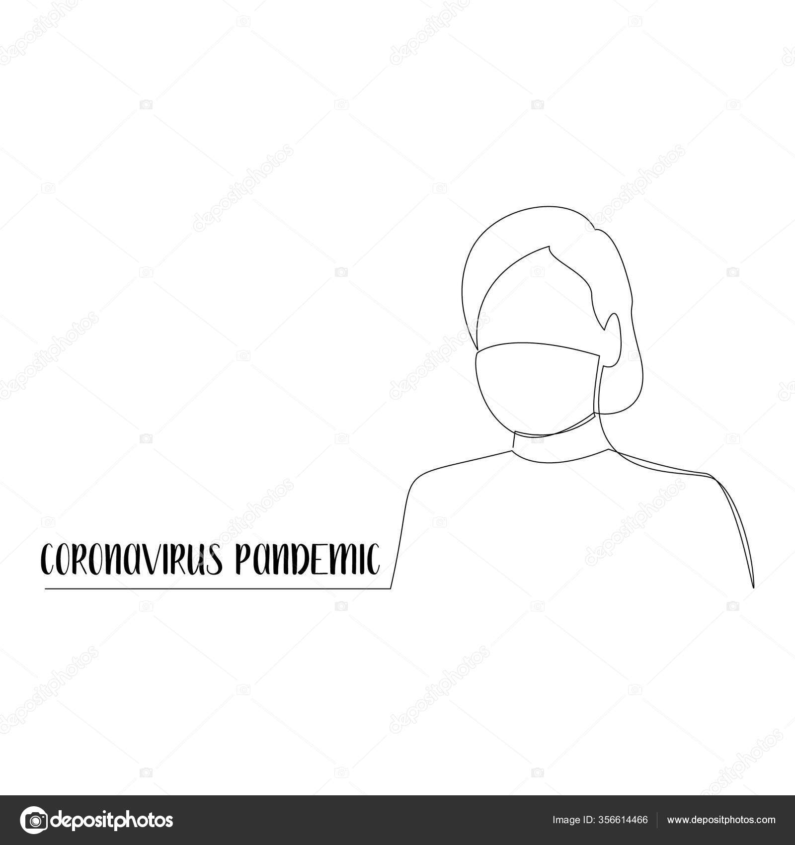 One Continuous Line Drawn Woman Medical Face Mask Coronavirus Pandemic ...