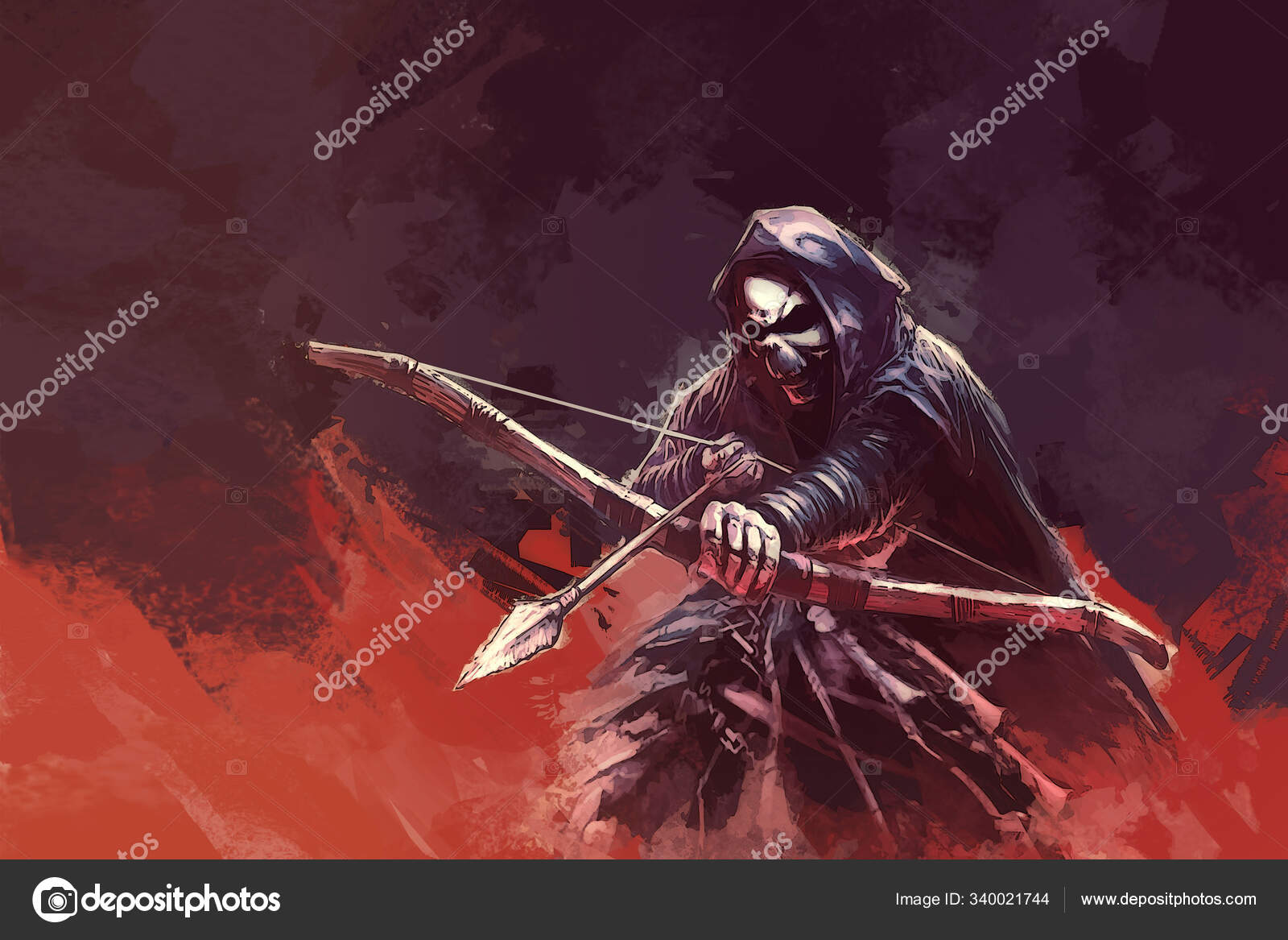 Skeleton Grim Reaper Hood Bow Arrow Color Painting ⬇ Stock Photo, Image ...