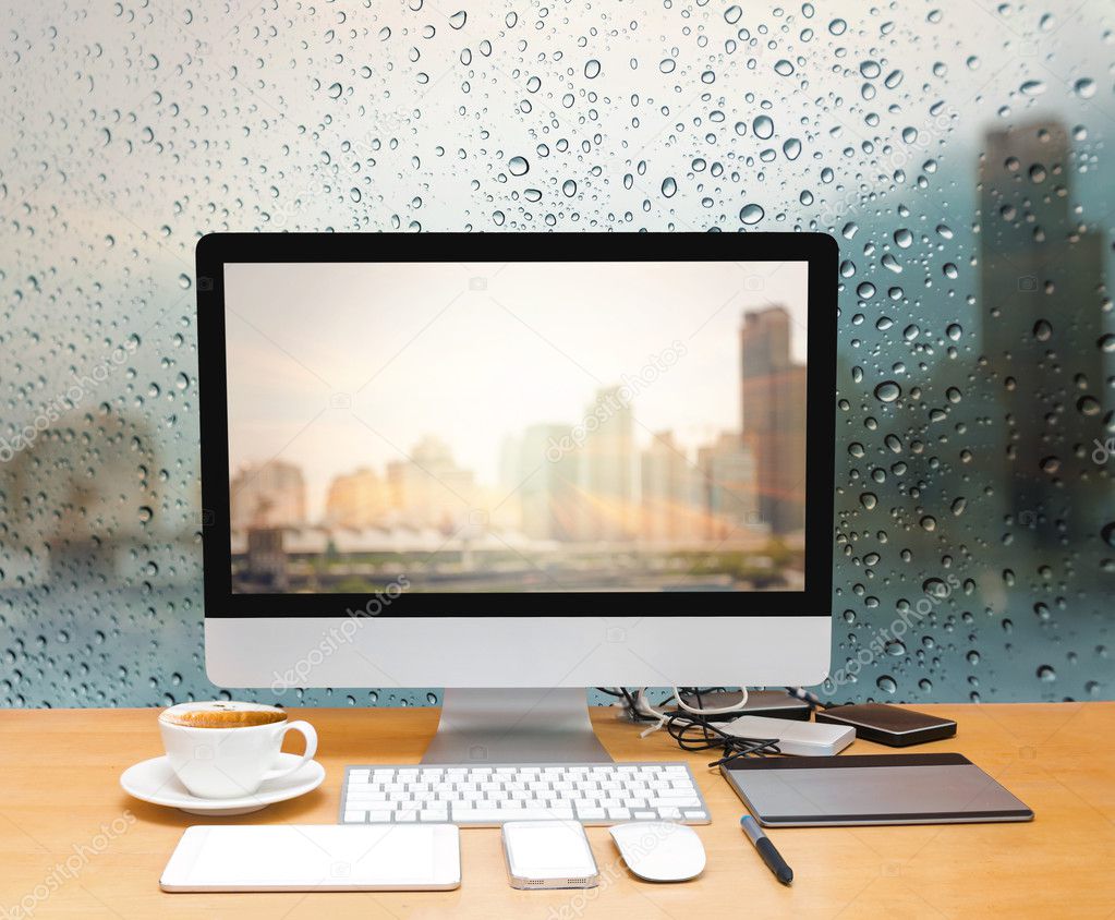 Workspace with computer desktop Stock Photo by ©Tzido 125875600