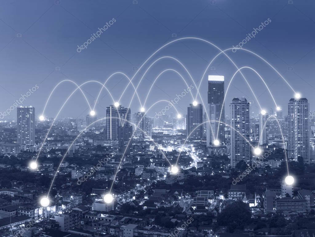 Network connection line between buildings Stock Photo by ©Tzido 130234872