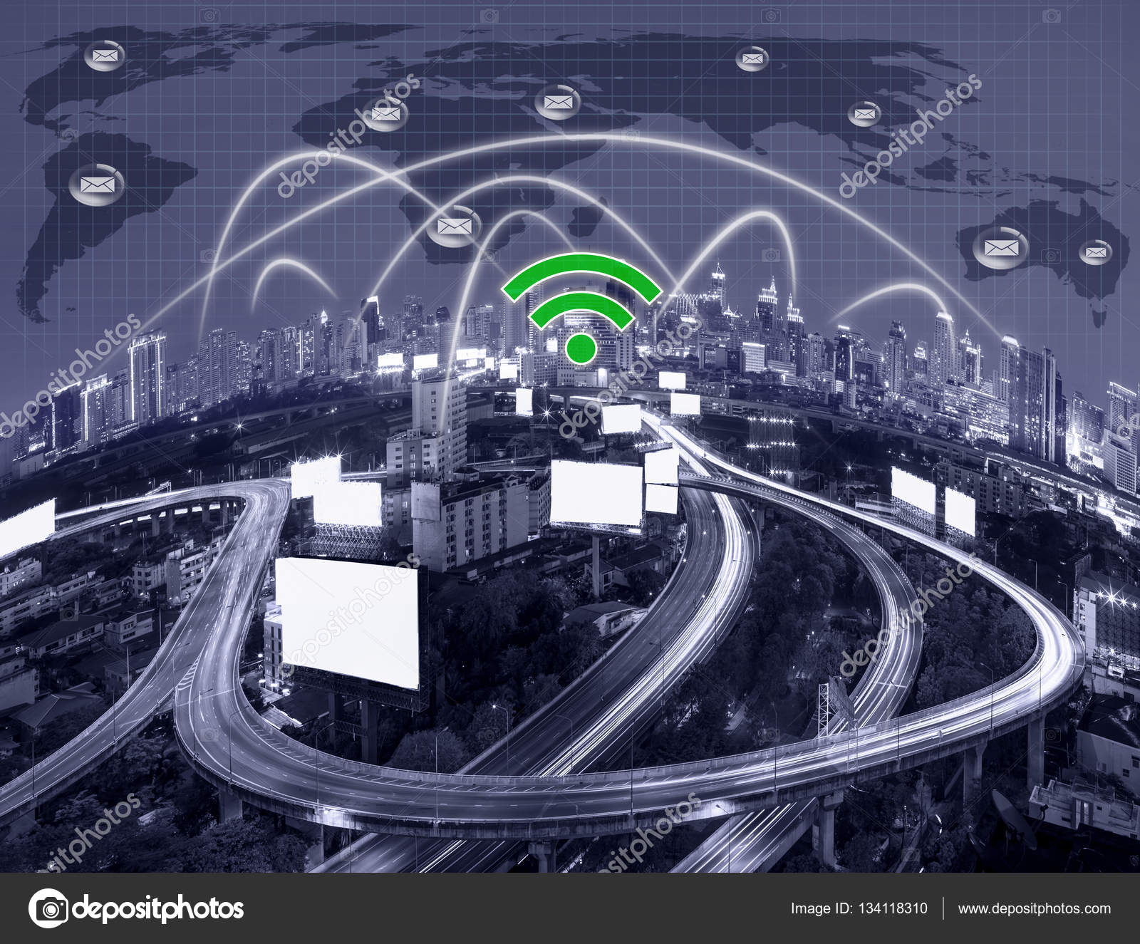 Network connection line between building Stock Photo by ©Tzido 134118310