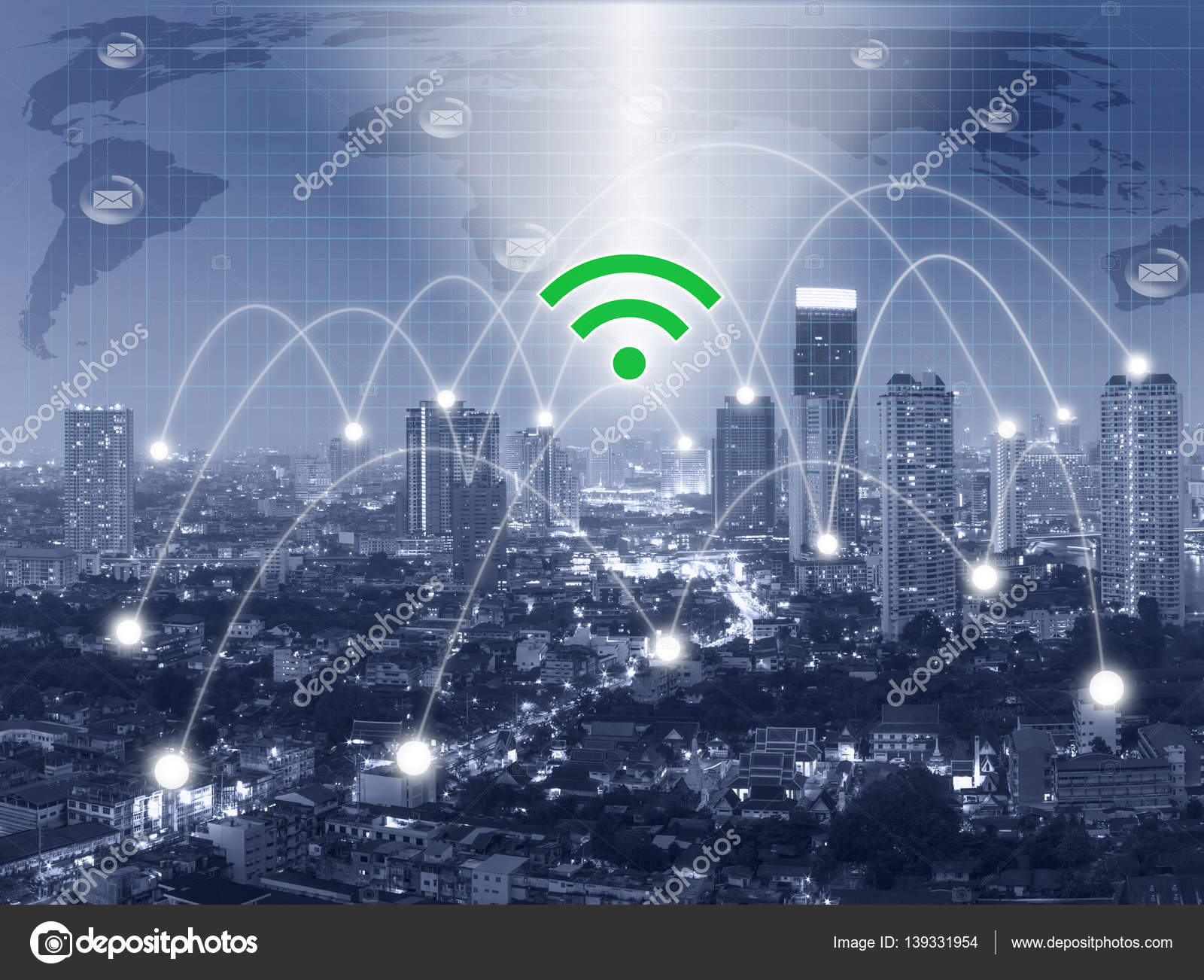 Network connection line between buildings Stock Photo by ©Tzido 139331954