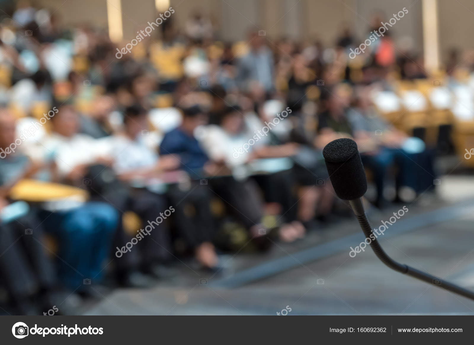 Microphone over blurred conference hall Stock Photo by ©Tzido 160692362