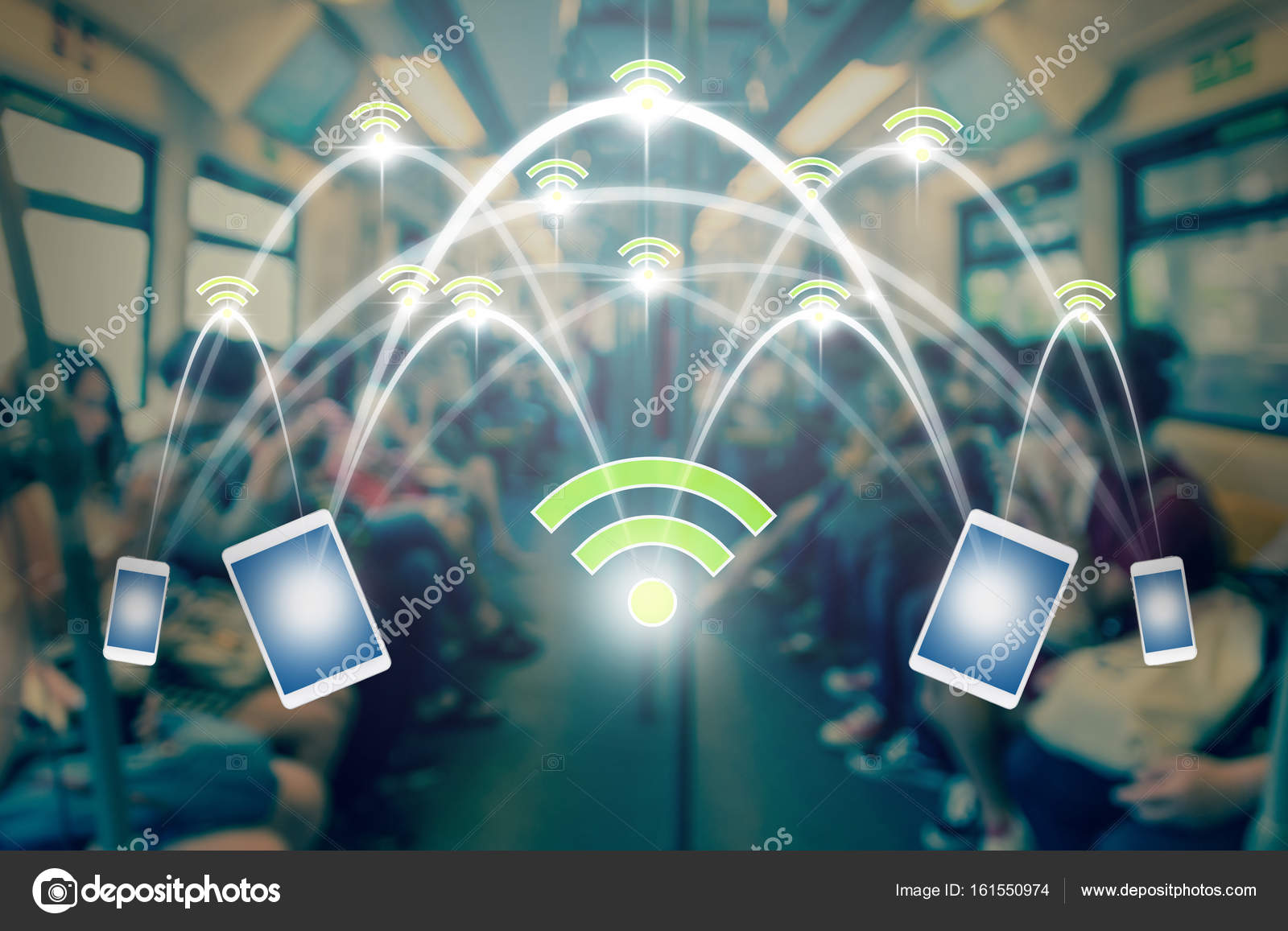 Passengers using smartphones in train Stock Photo by ©Tzido 161550974