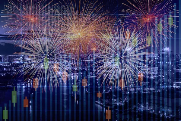 celebration fireworks over Trading graph - Stock Image - Everypixel