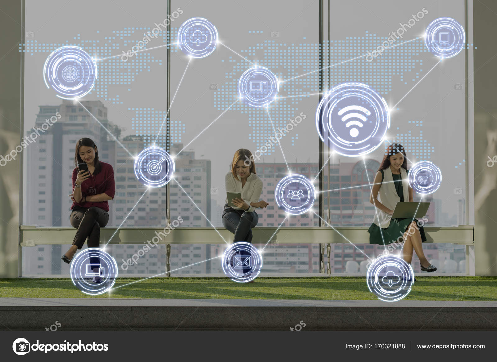 Three women using social network — Stock Photo © Tzido #170321888