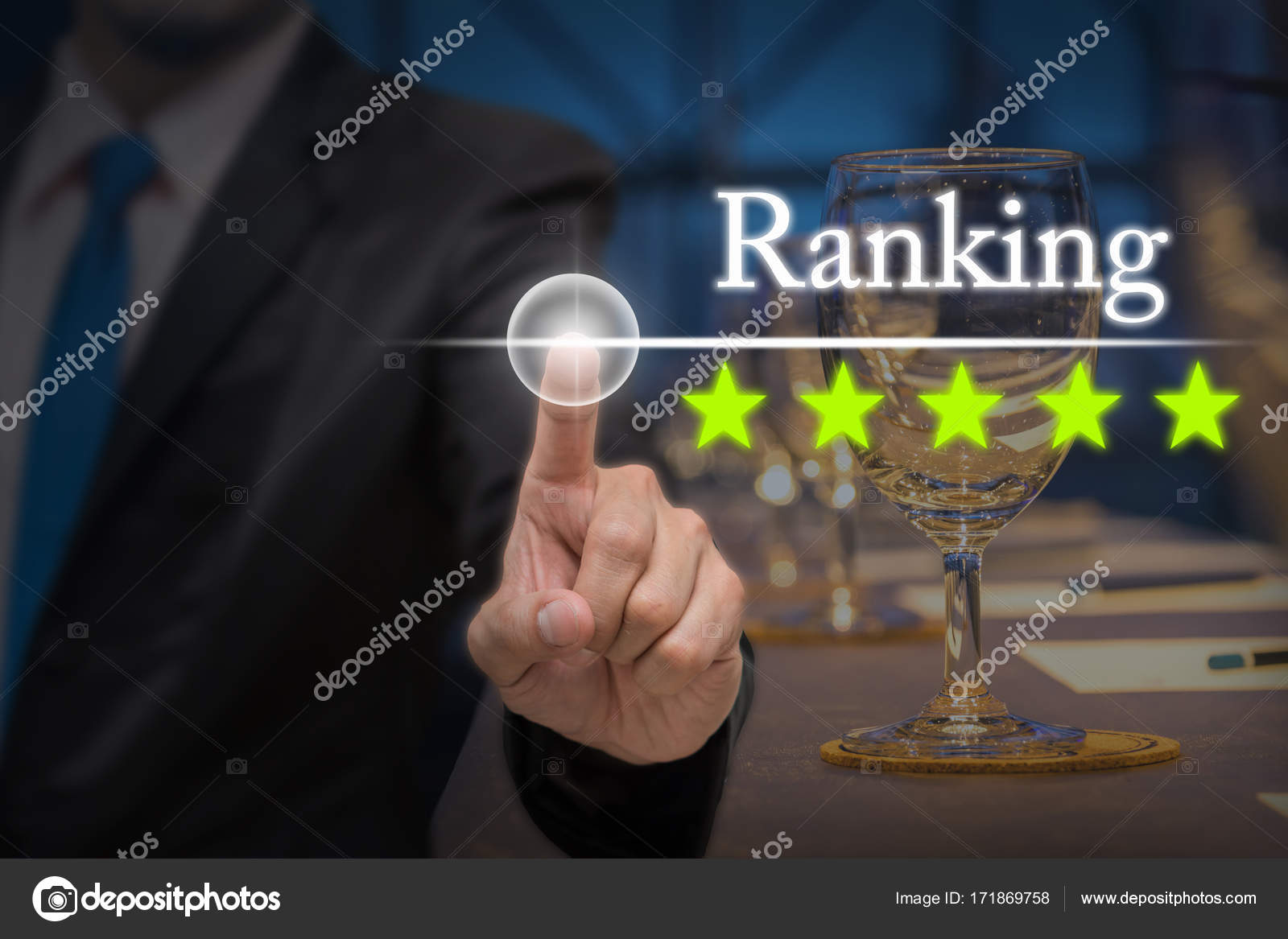 Businessman pointing five star button — Stock Photo © Tzido #171869758 Businessman pointing five star button — Stock Photo © Tzido #171869758