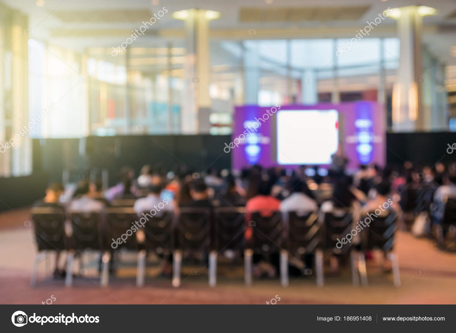 Abstract Blurred Photo Conference Hall Seminar Room Speakers Stage ...