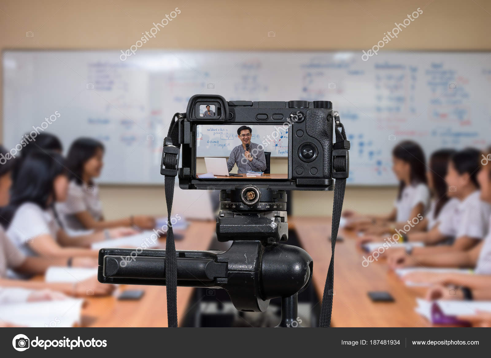 Professional Digital Camera Tripod Recording Video Asian Teacher ...