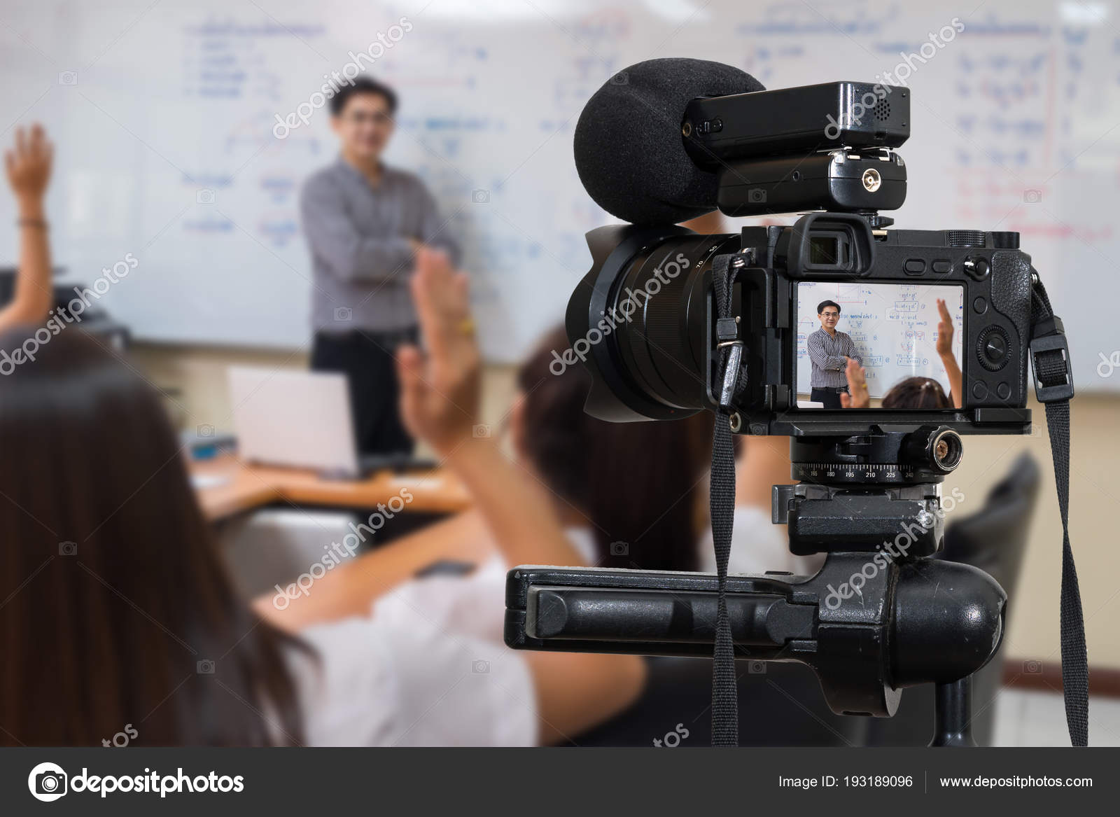 Professional Digital Camera Tripod Recording Video Asian Teacher ...