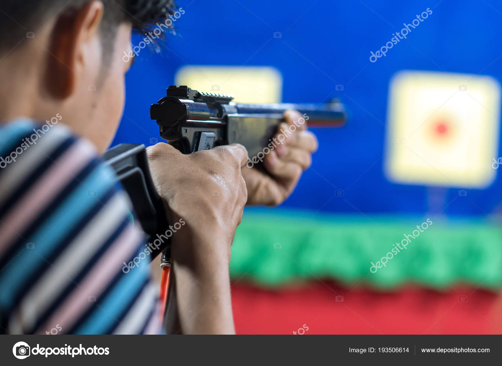 Rear View Man His Gun Shooting Target Practice Shooting Range Stock ...