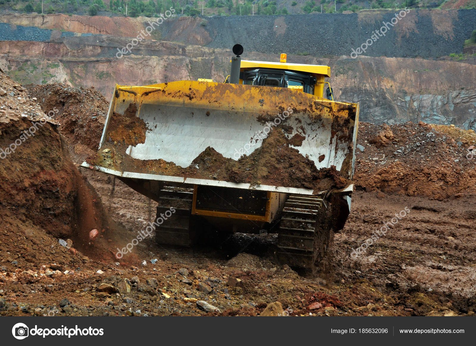 Track Type Loader Bulldozer Excavator Machine Doing Earthmoving Work ...