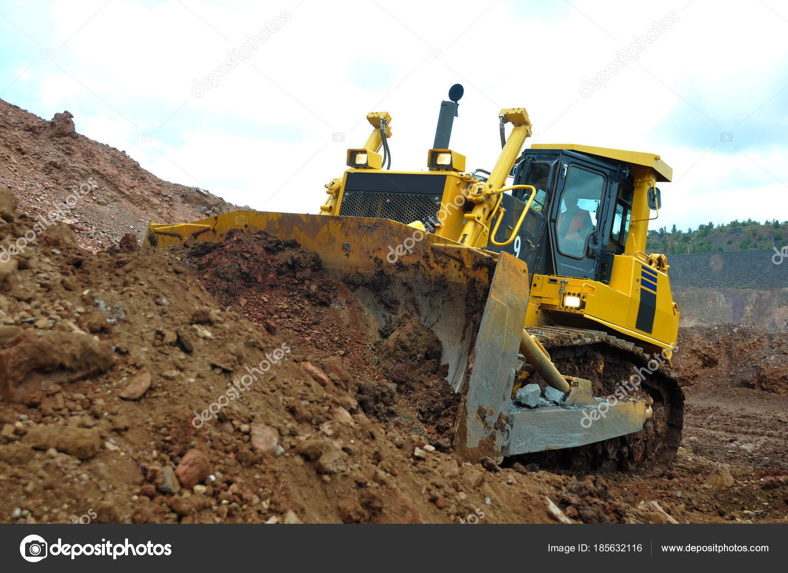 Track Type Loader Bulldozer Excavator Machine Doing Earthmoving Work ...