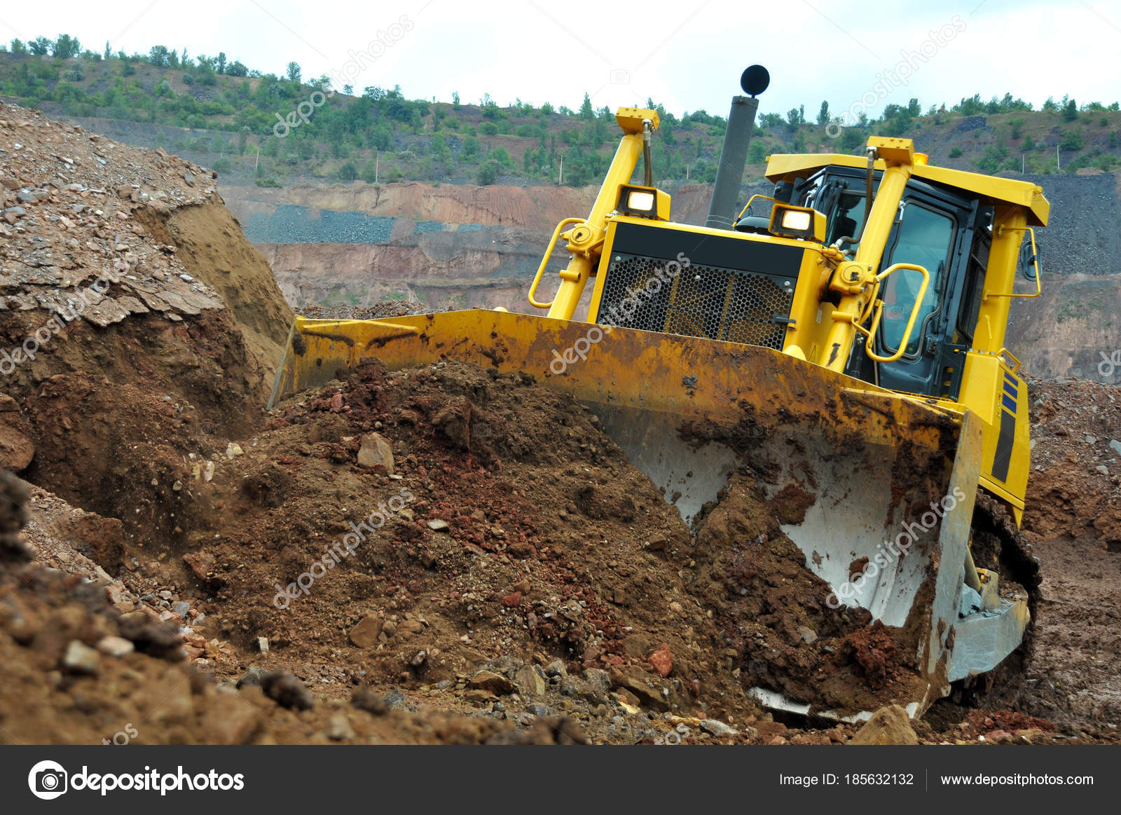 Track Type Loader Bulldozer Excavator Machine Doing Earthmoving Work ...