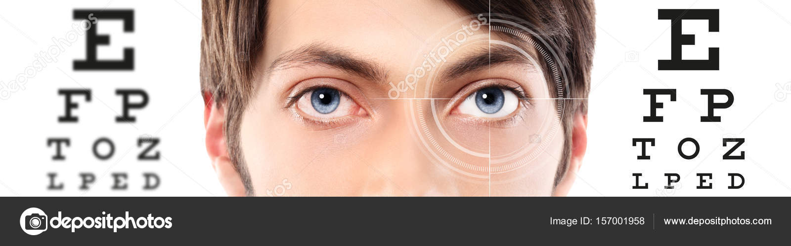 Eyes close up on visual test chart, eyesight and eye examination ...