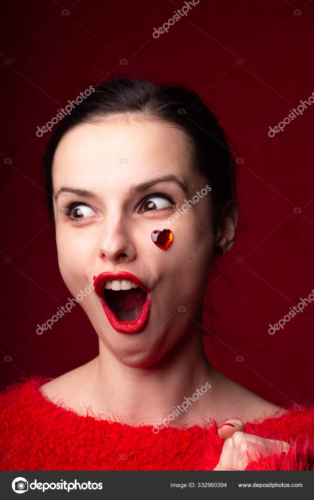 Girl Red Heart Her Cheek — Stock Photo © Shilovskaya #332960394