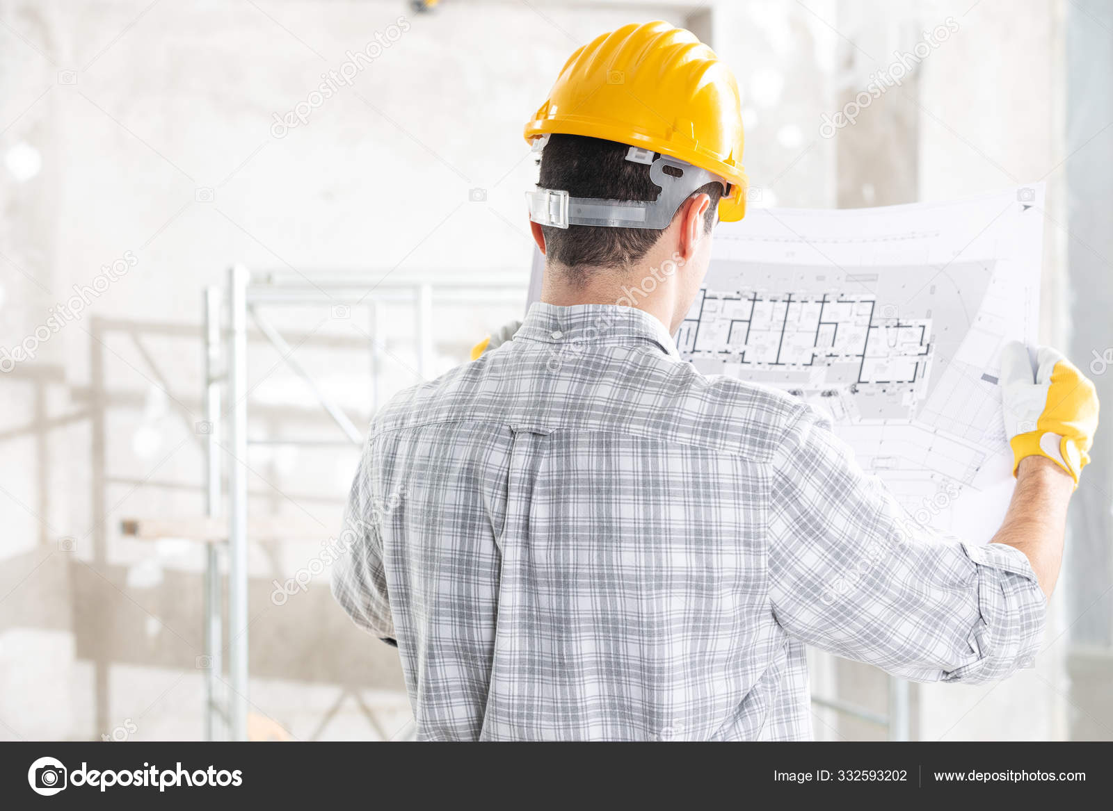 Architect or structural engineer with blueprint Stock Photo by ...