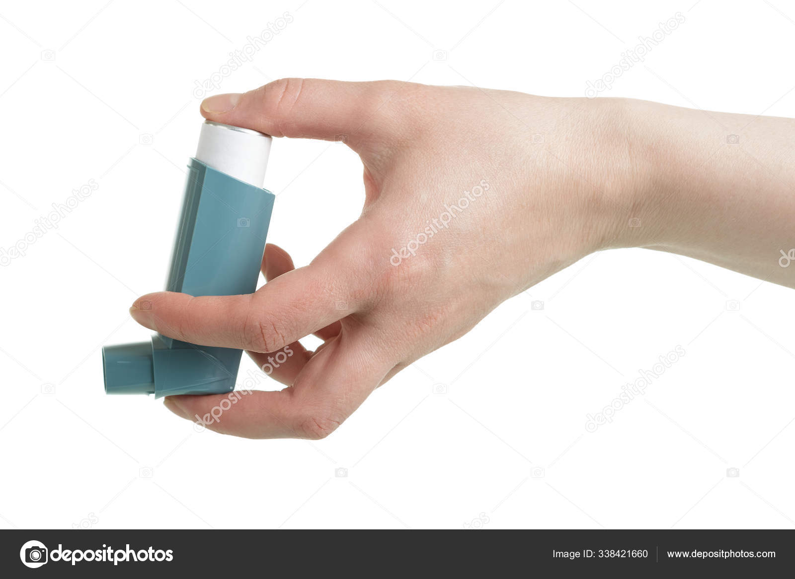 Pocket inhaler in a female hand, isolated on white Stock Photo by ...