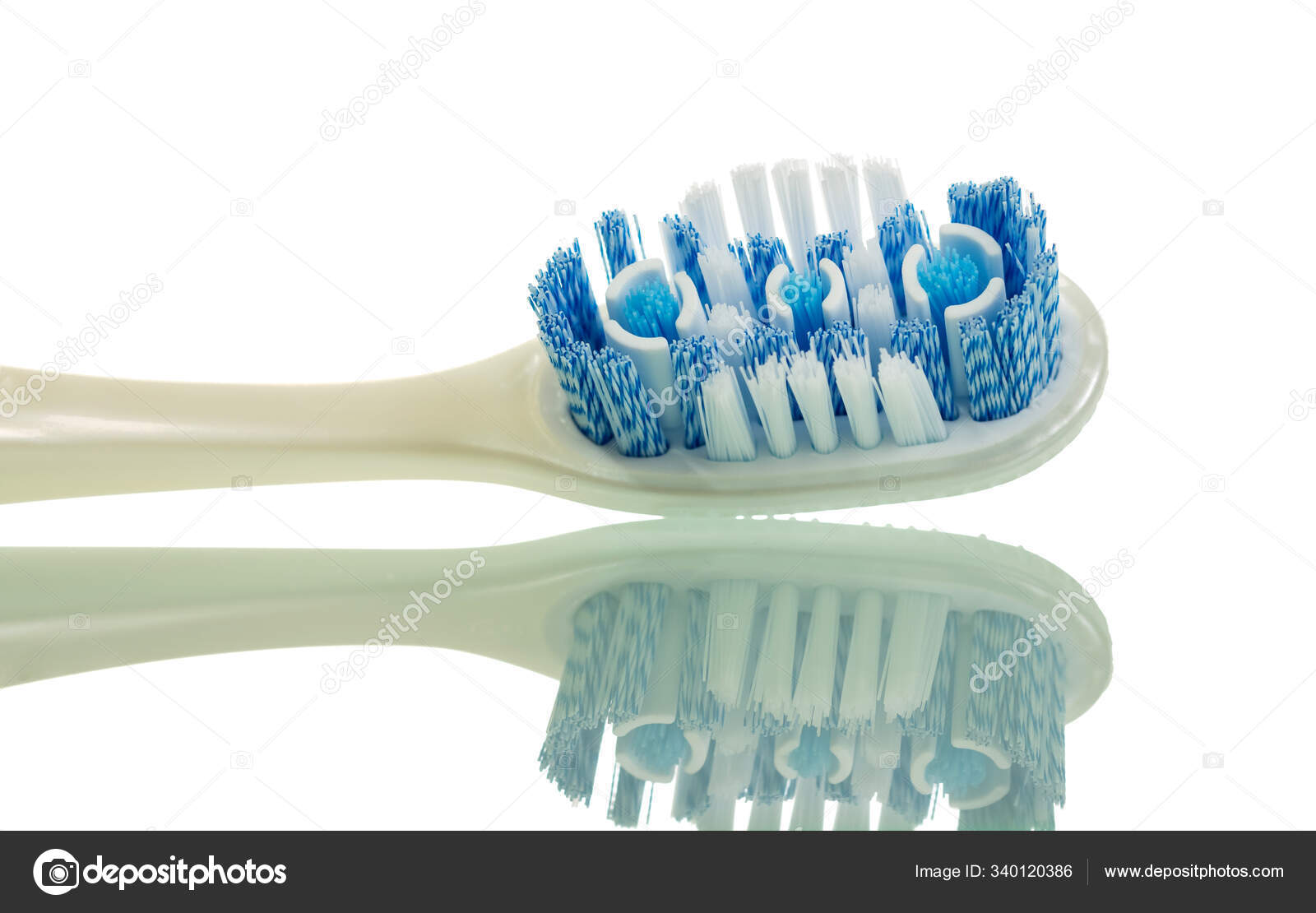 The bristles of the toothbrush close up isolated on white Stock Photo ...