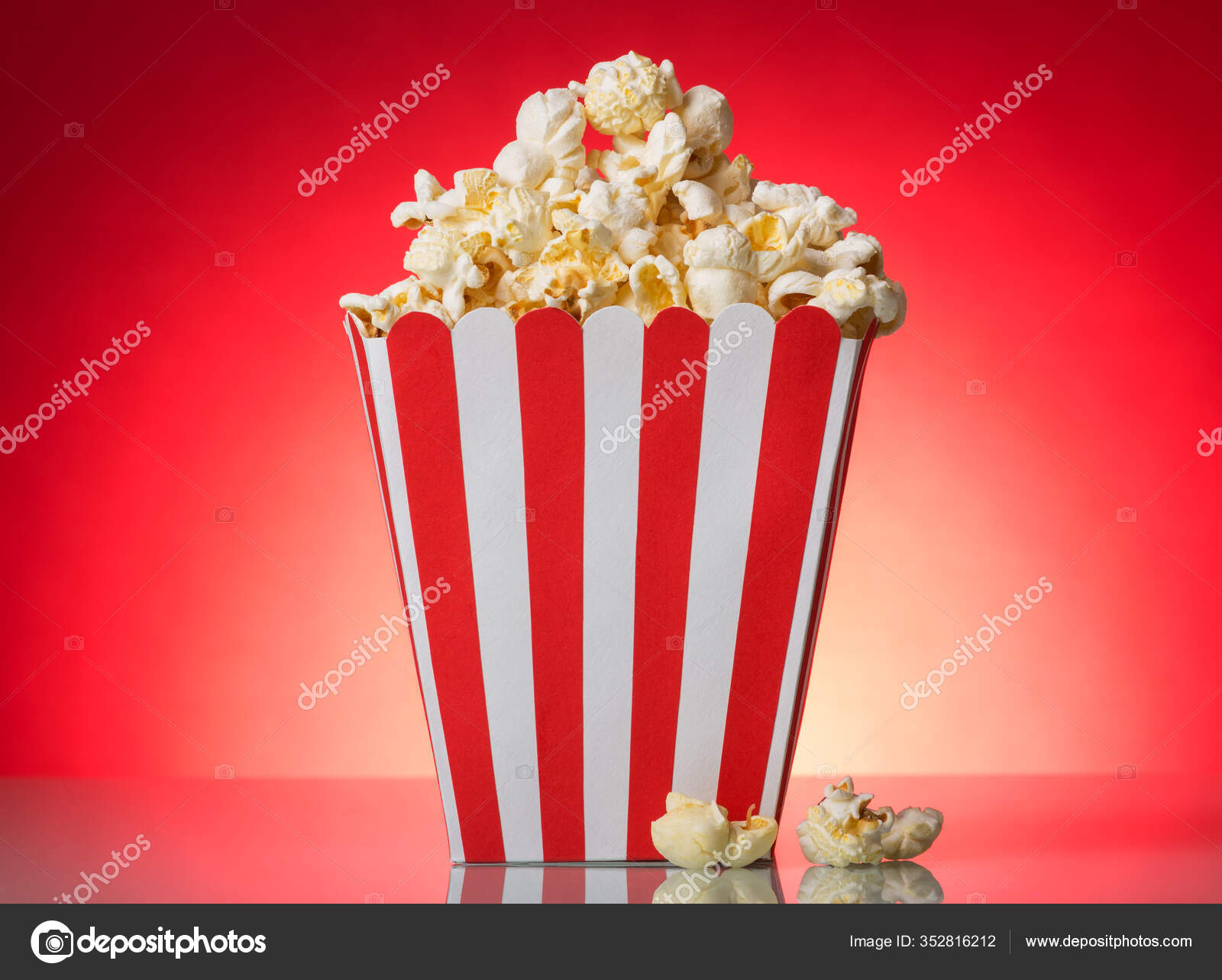 Square Red White Striped Popcorn Box Bright Red Background Stock Photo ...