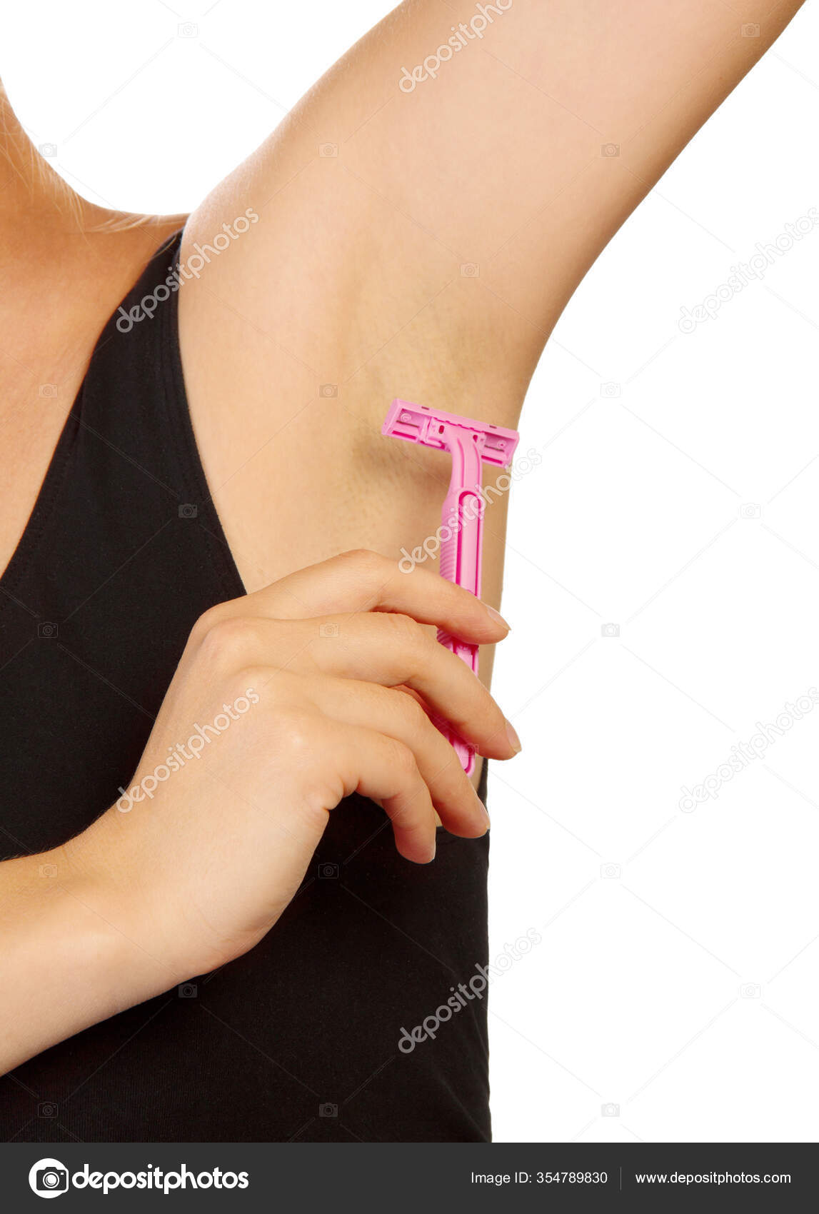 Hand Woman Shaves Armpit Disposable Razor Isolated White Background ...