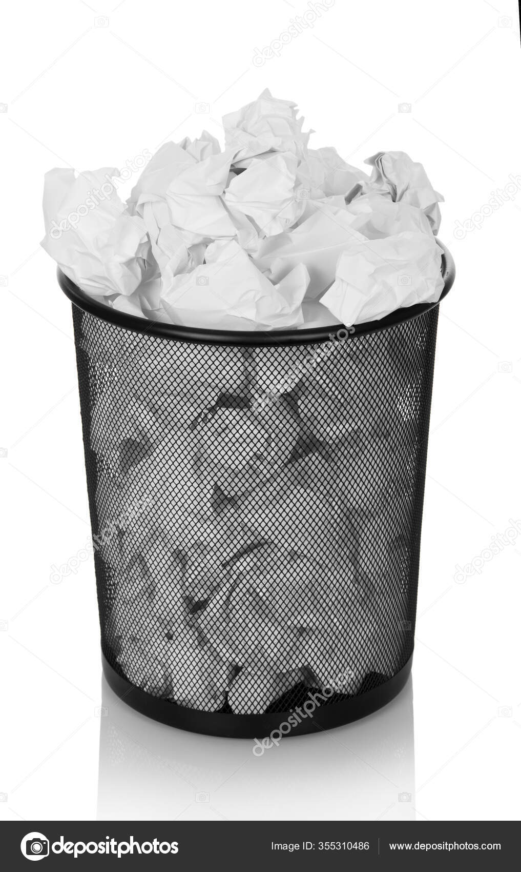 Trash Can Overflowing Crumpled Paper Isolated White Background — Stock ...