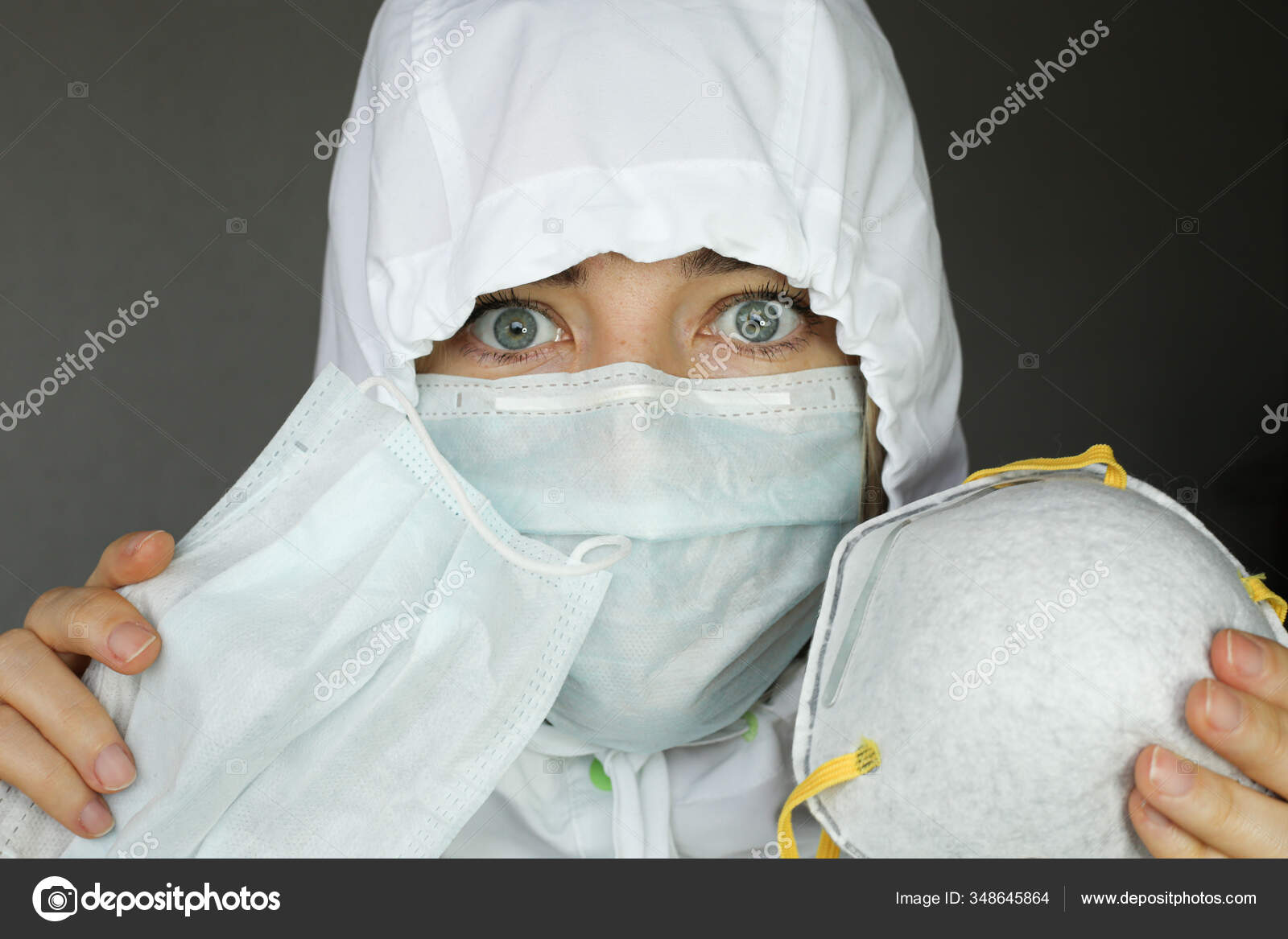 Sick Woman Wear Medical Face Mask Corona Virus Protecting Herself ...