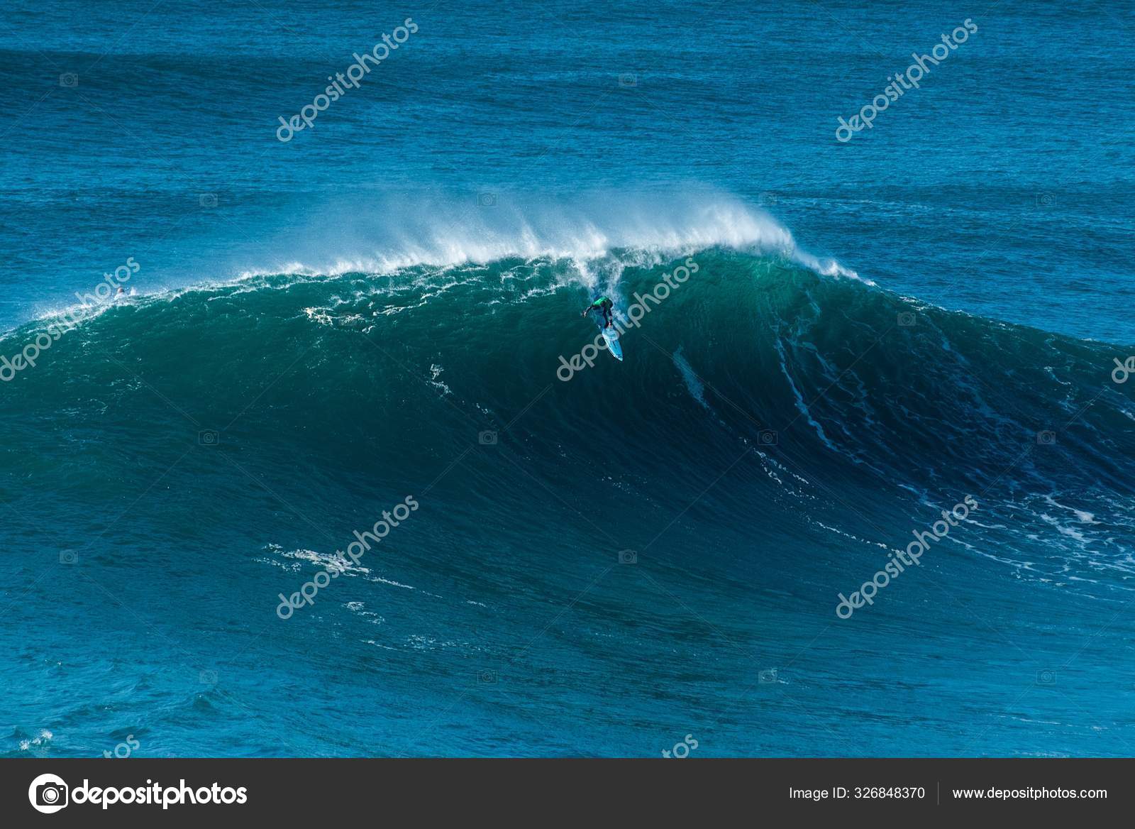 Nazar Portugal Dec 2019 Tall Wave Atlantic Ocean Carrying Surfer ...