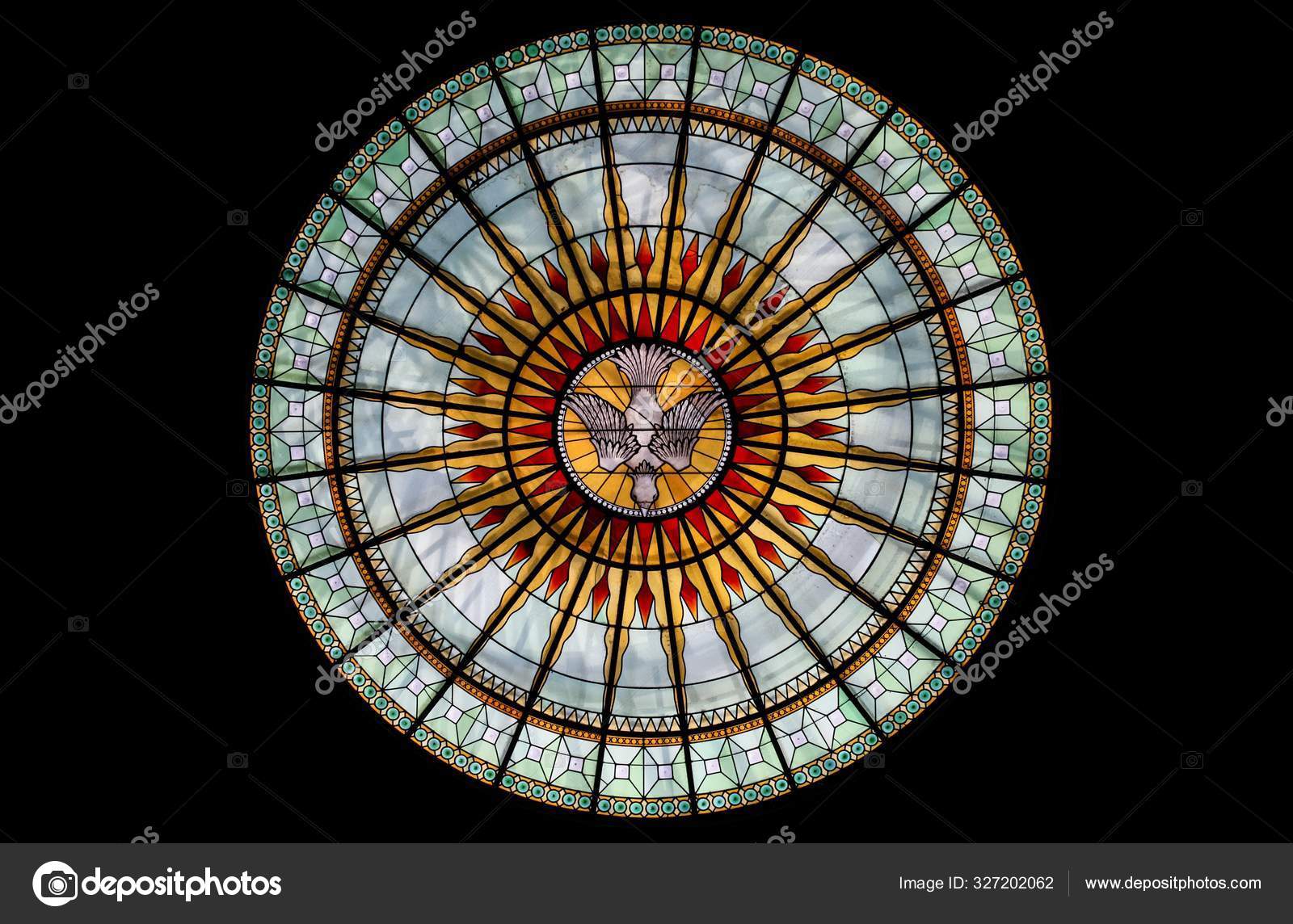 Stained Glass Roofing Church Vitral Potin Lyon France Black Background ...