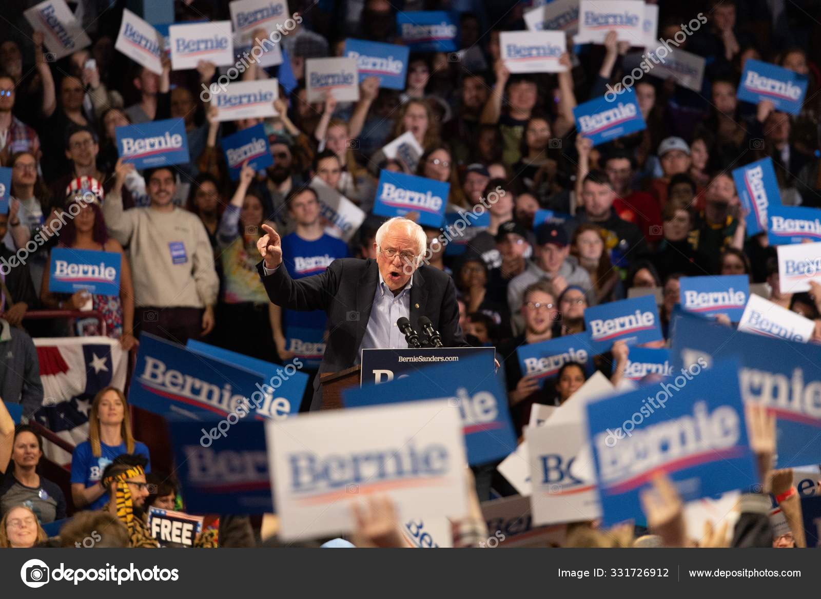 Scene from the heated rally of Bernie Sanders with the crowd holding ...