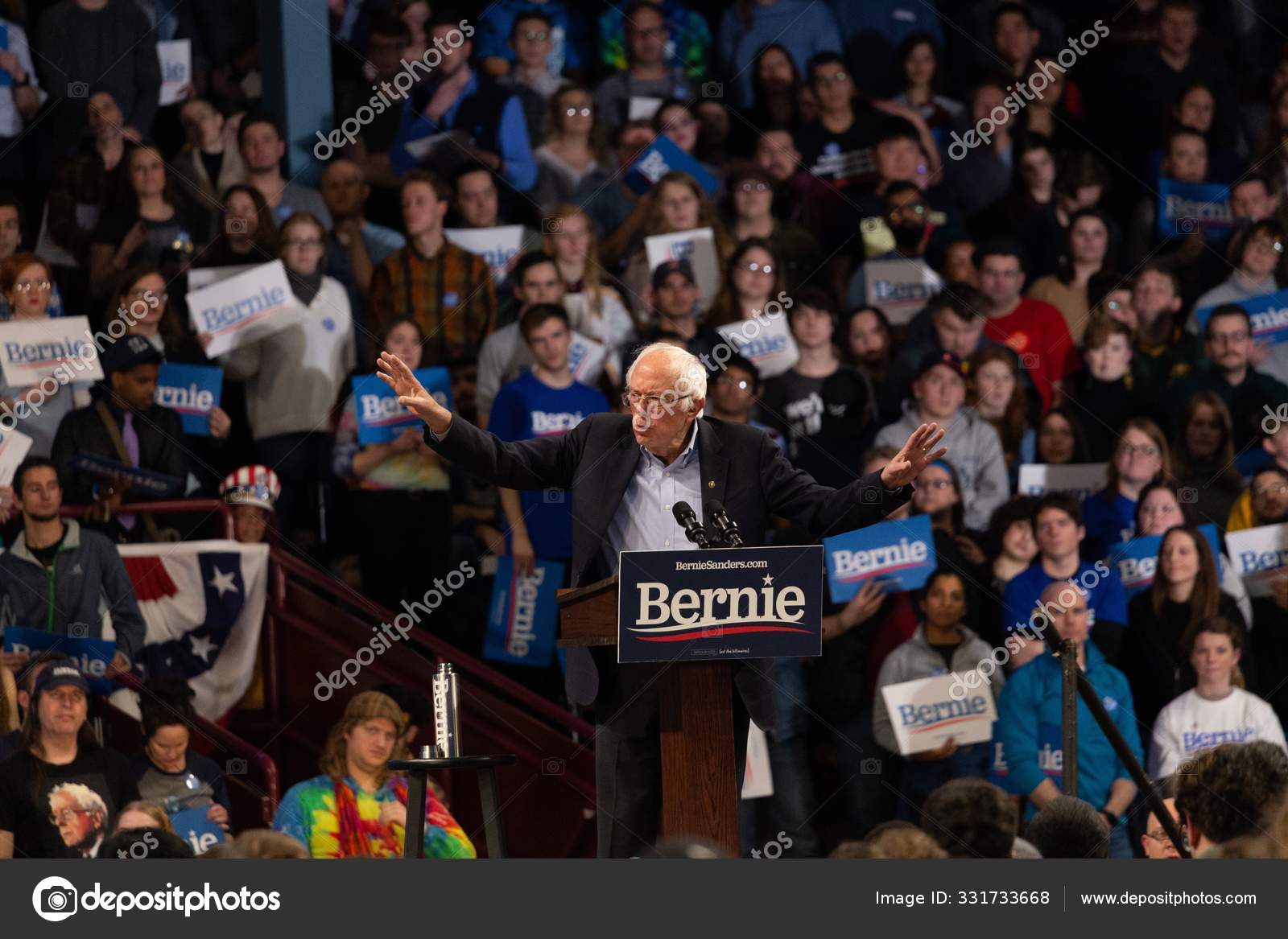 Scene from the heated rally of Bernie Sanders with the crowd holding ...