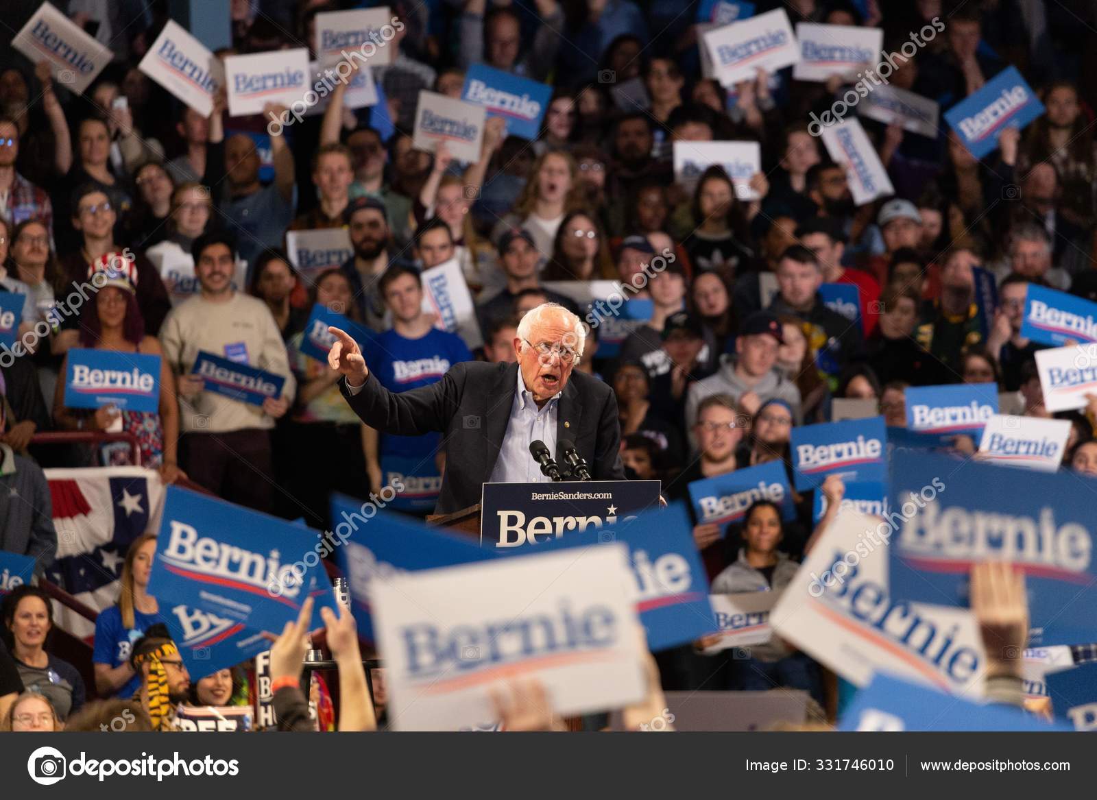 Scene from the heated rally of Bernie Sanders with the crowd holding ...