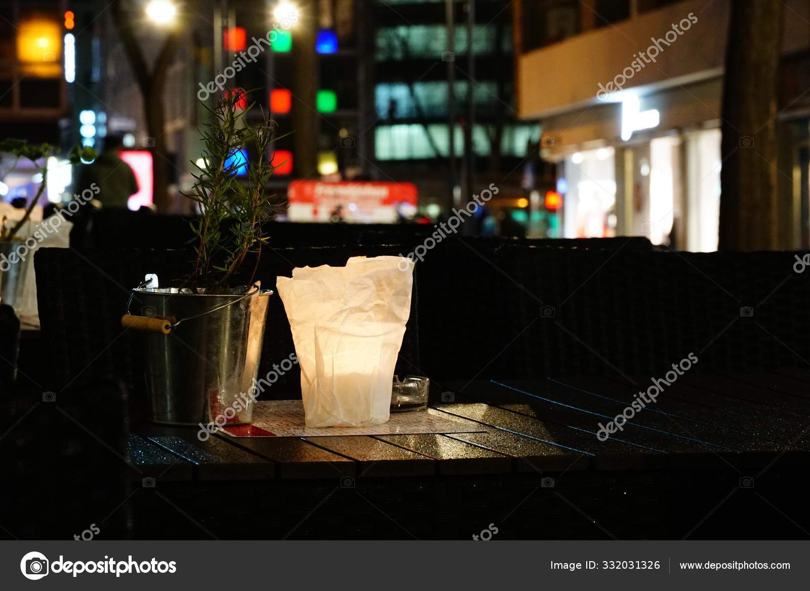 Cozy restaurant atmosphere with a dimly lit table indoors in Germany ...