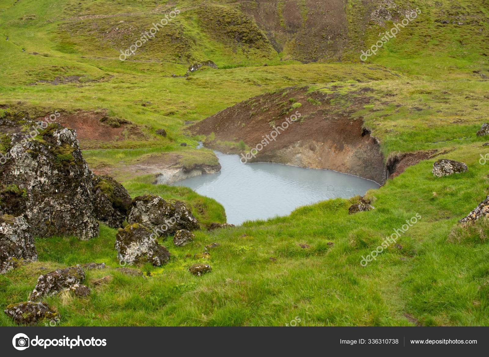 Beautiful view of boiling water in a geothermally active area in high ...