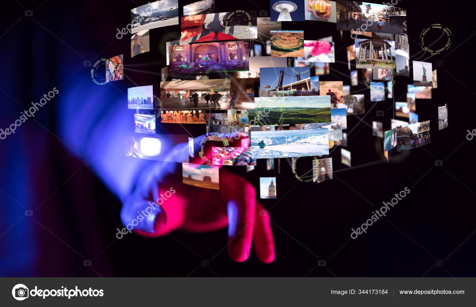 Businessman creating a visual projection of multimedia streaming ...