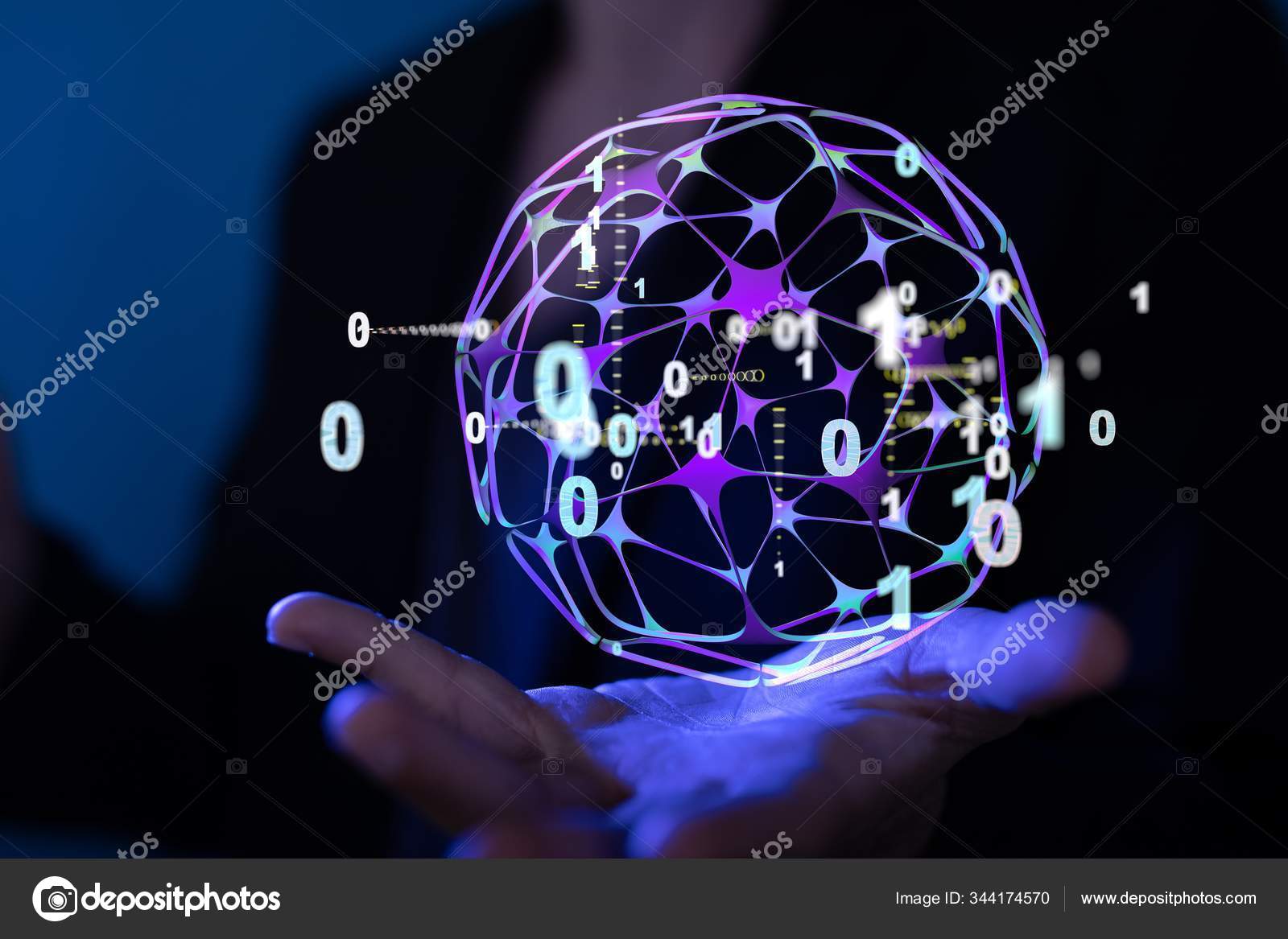 Person showing a virtual projection of a social connection network ...