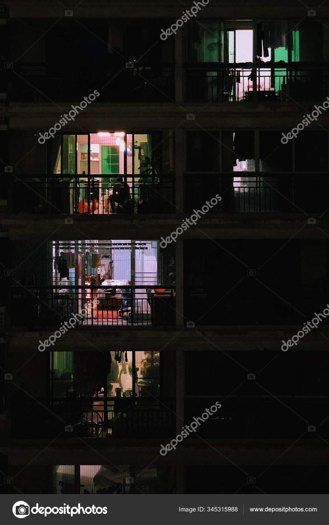 Vertical Picture Apartment Building Lights Rooms Night — Stock Photo ...