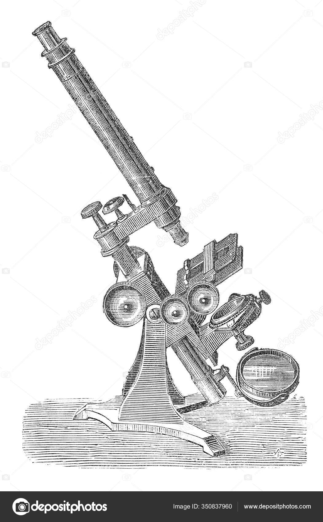 Vertical Shot Ancient Microscope Drawing White Background Stock ...
