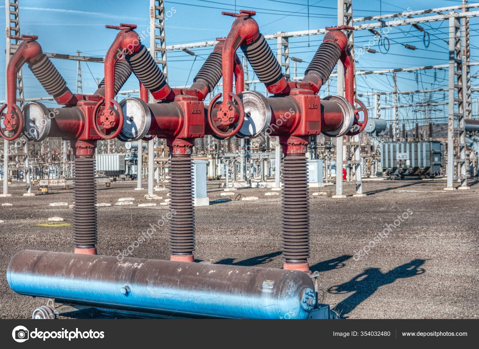 Electric Transformers Wiring Power Plant Daytime Stock Photo by ...