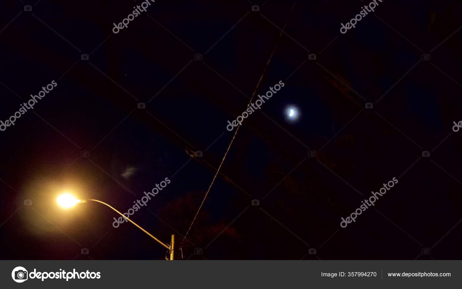 Low Angle Shot Illuminated Street Lamp Glowing Moon Night Sky Stock ...