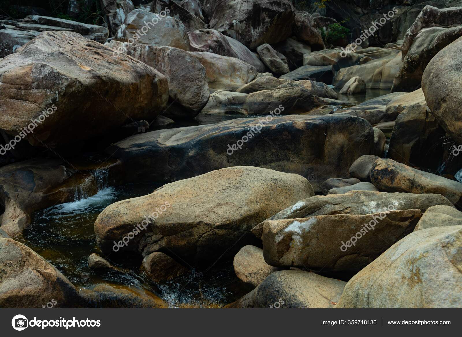 Small Stream Clean Water Flowing Rocks Boulders Waterfalls Cliff ...