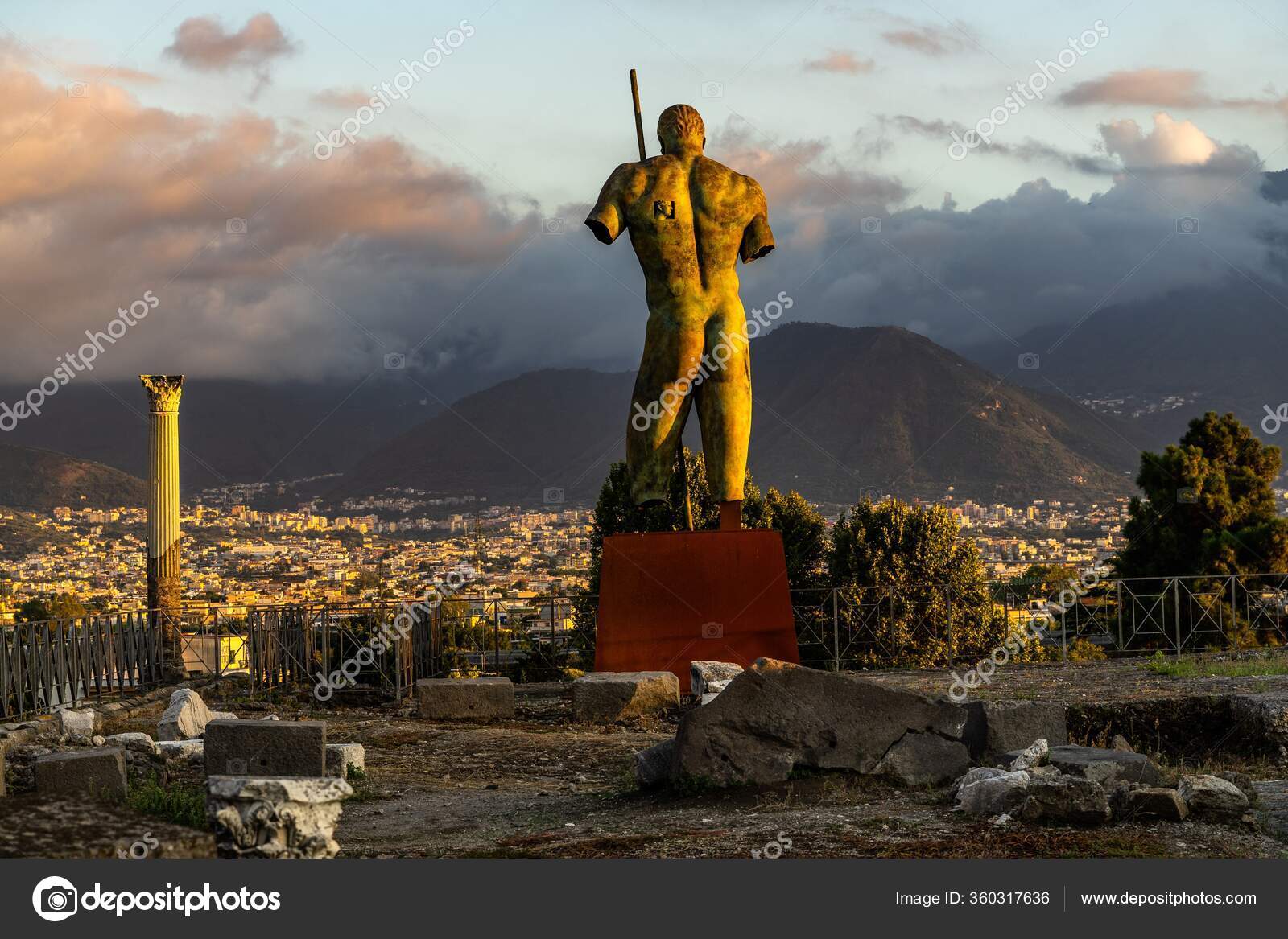 Statue Daedalus Looking Pompeii Ruins Campania Italy Stock Photo by ...