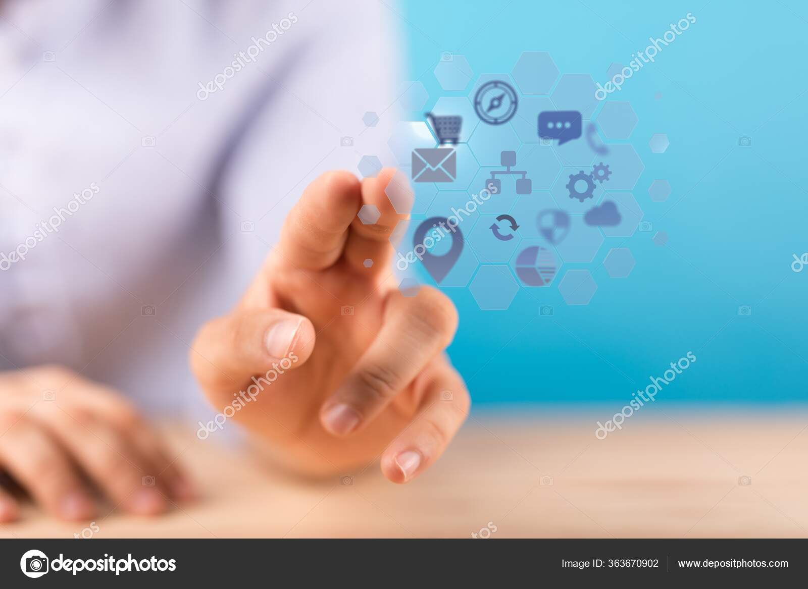 Hand Touching Map Point Network Connection International Meaning Copy ...