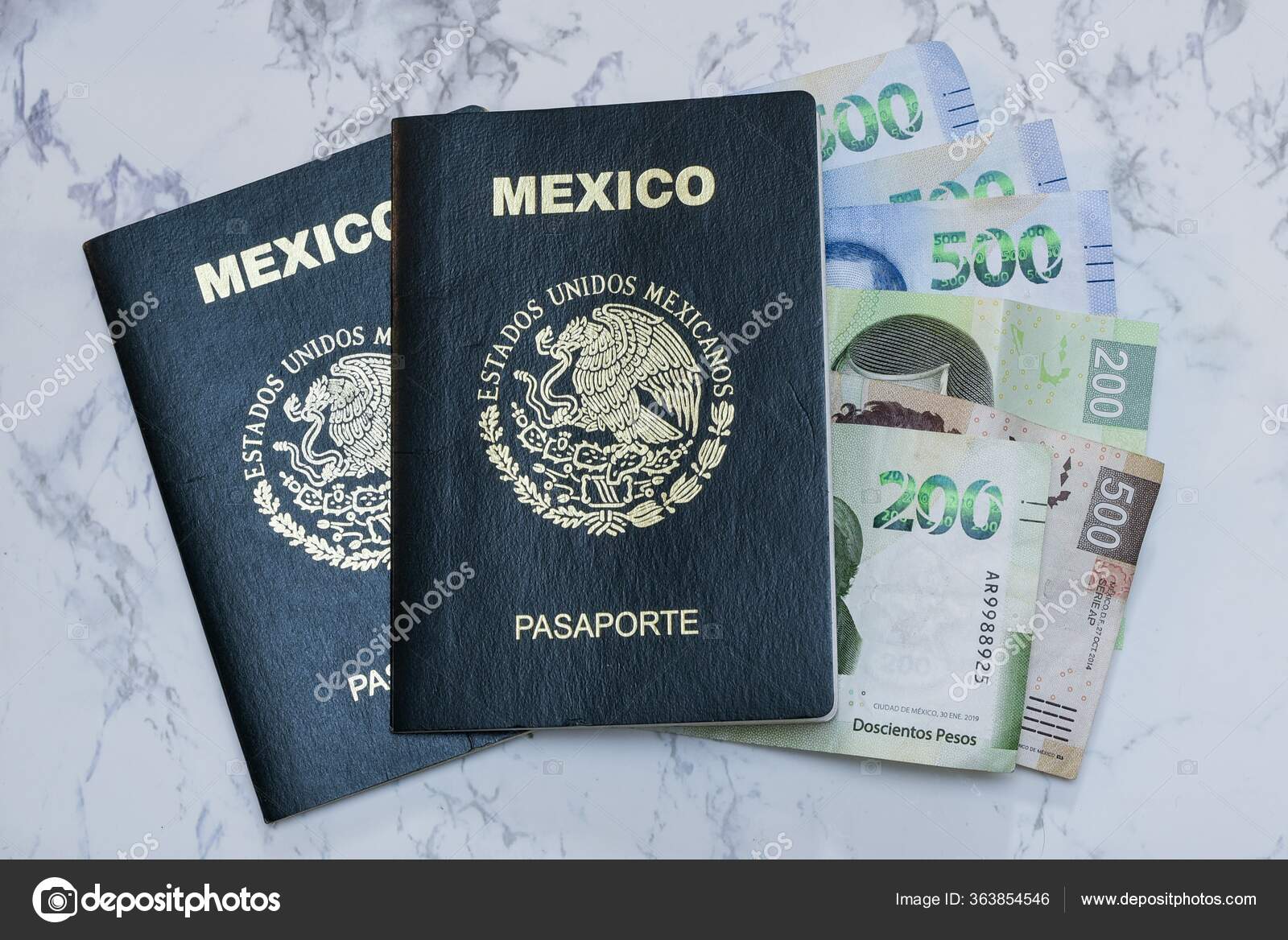 High Angle View Two Mexican Passports Pesos Table Lights — Stock Photo ...