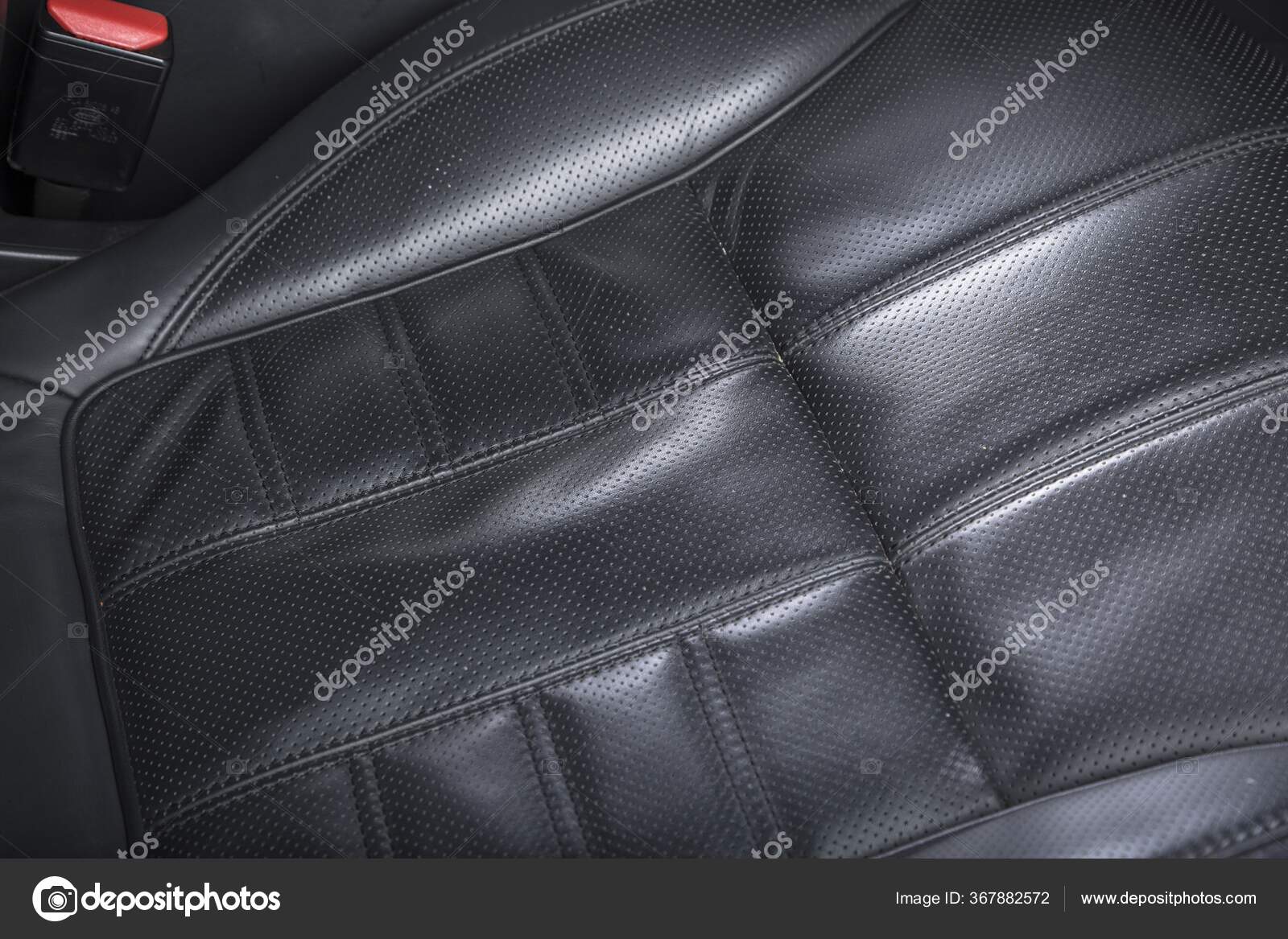 High Angle Closeup Shot Luxurious Black Car's Leather Seat — Stock ...