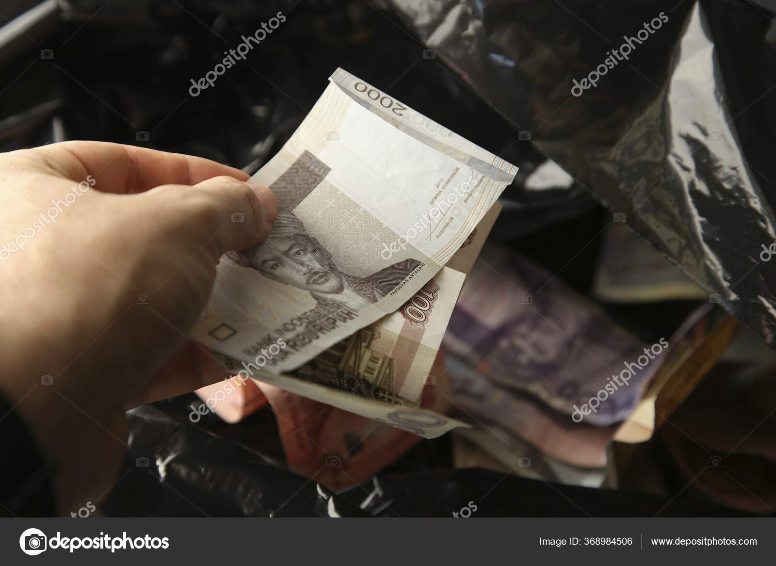 Various Currencies Being Thrown Black Plastic Trash Bag International ...