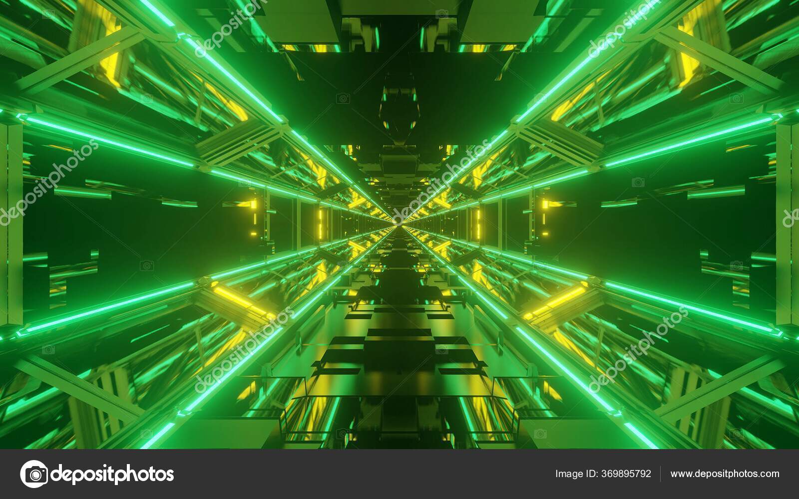 Science Fiction Futuristic Background Glowing Green Neon Lights ...