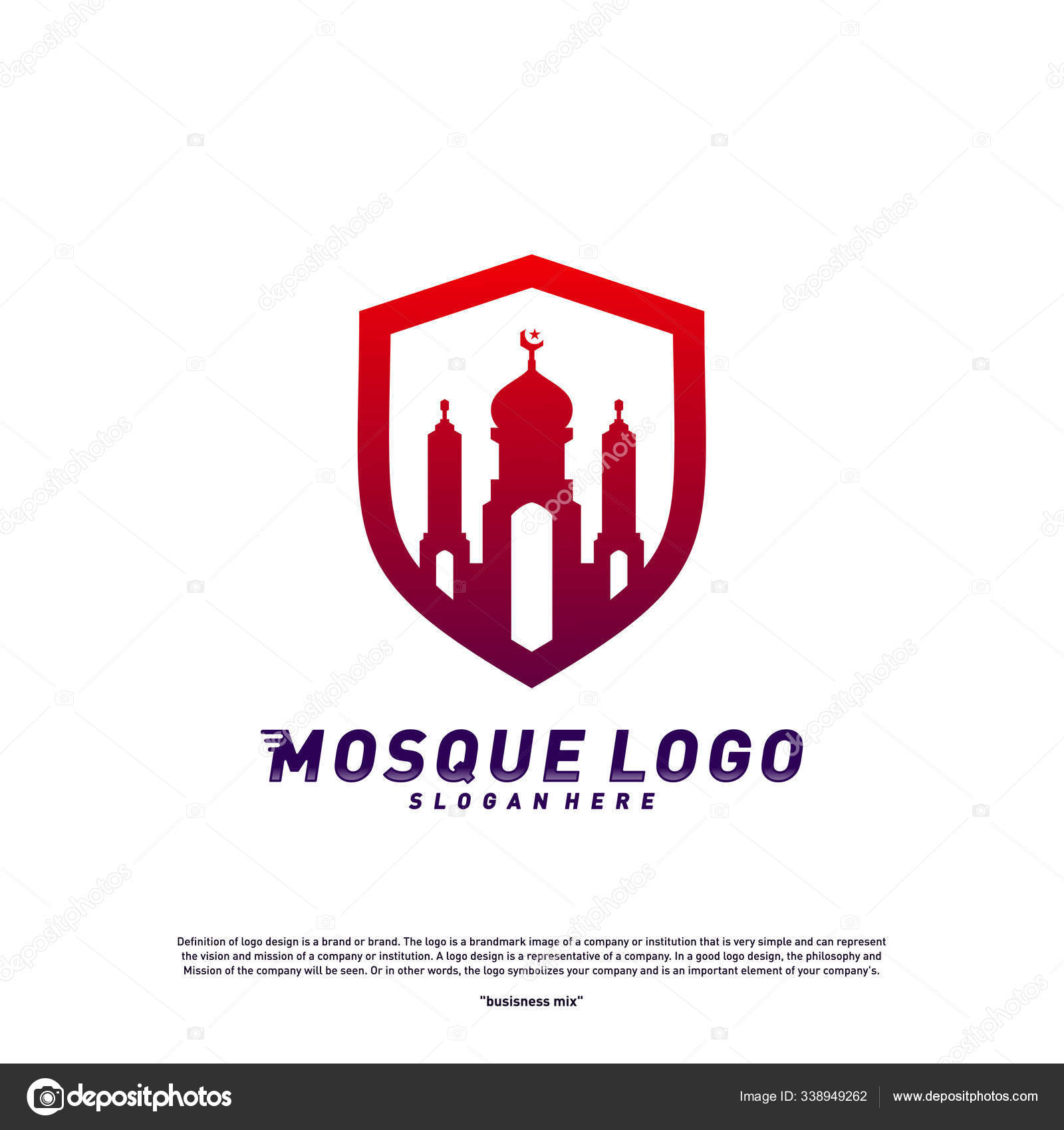 Mosque with Shield logo design concept.Religion Islamic logo template ...